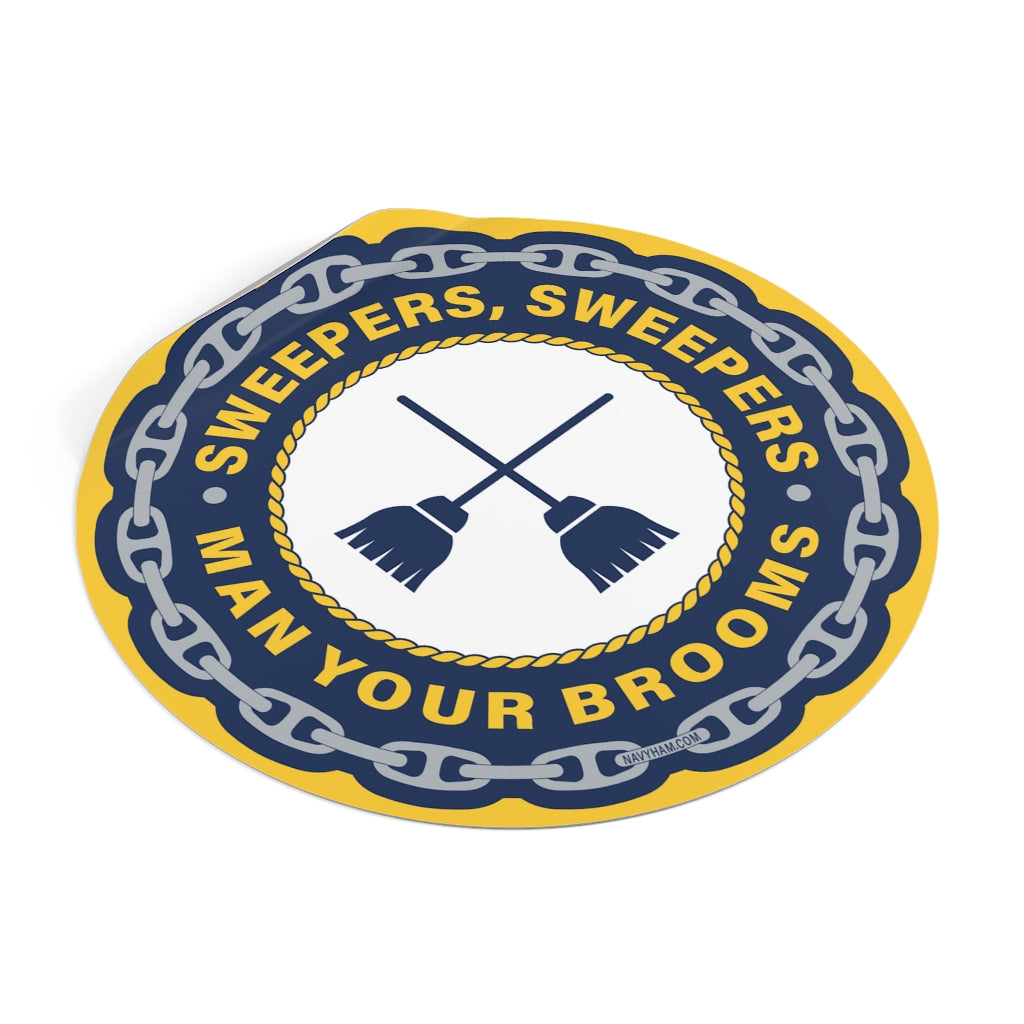 Navy Sweepers, Sweepers Man your Brooms Round Vinyl Stickers – Ham's ...